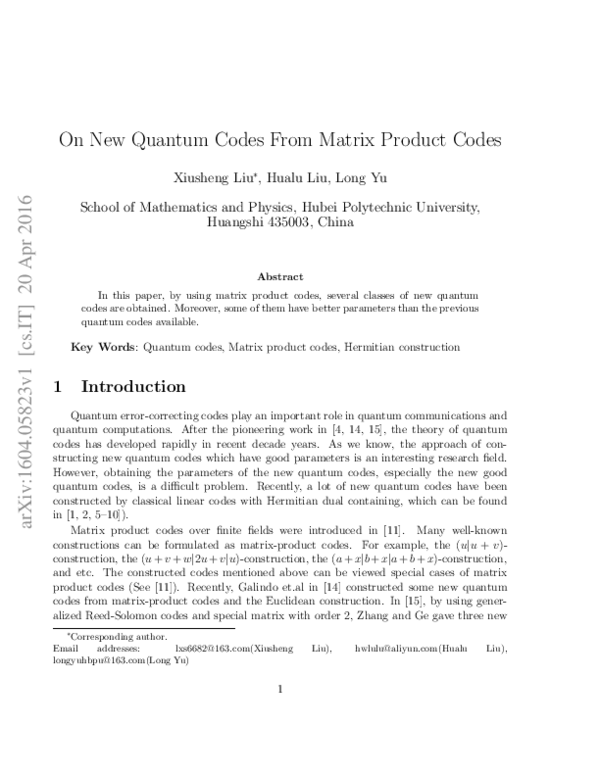 (PDF) On new quantum codes from matrix product codes