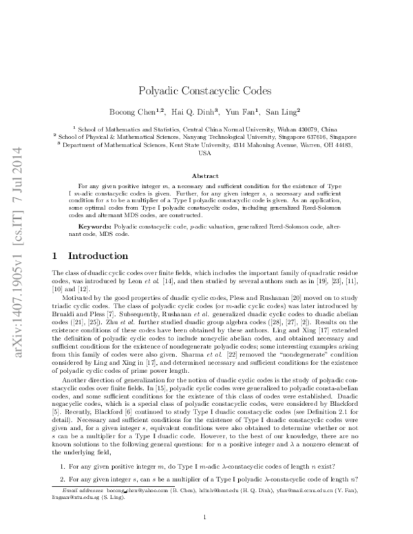 (PDF) Polyadic Constacyclic Codes