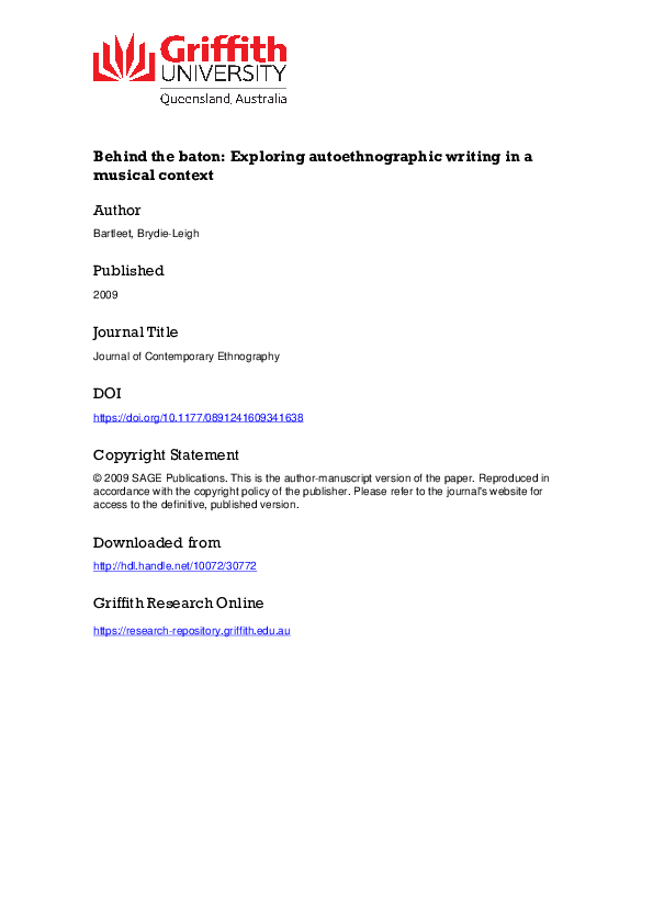 (PDF) Behind the Baton: Exploring Autoethnographic Writing in a Musical ...