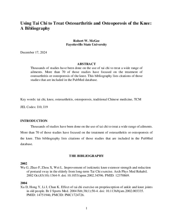 (PDF) Using Tai Chi to Treat Osteoarthritis and Osteoporosis of the Knee: A Bibliography ...