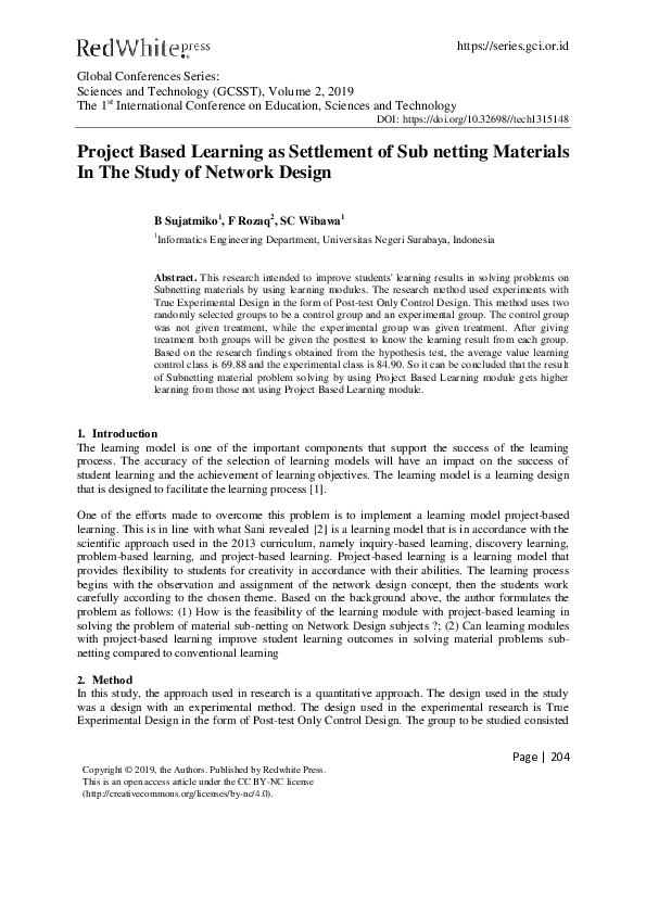 (PDF) Project Based Learning as Settlement Of Sub netting Materials In ...