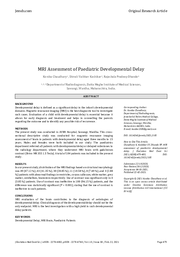 (PDF) MRI Assessment of Paediatric Developmental Delay