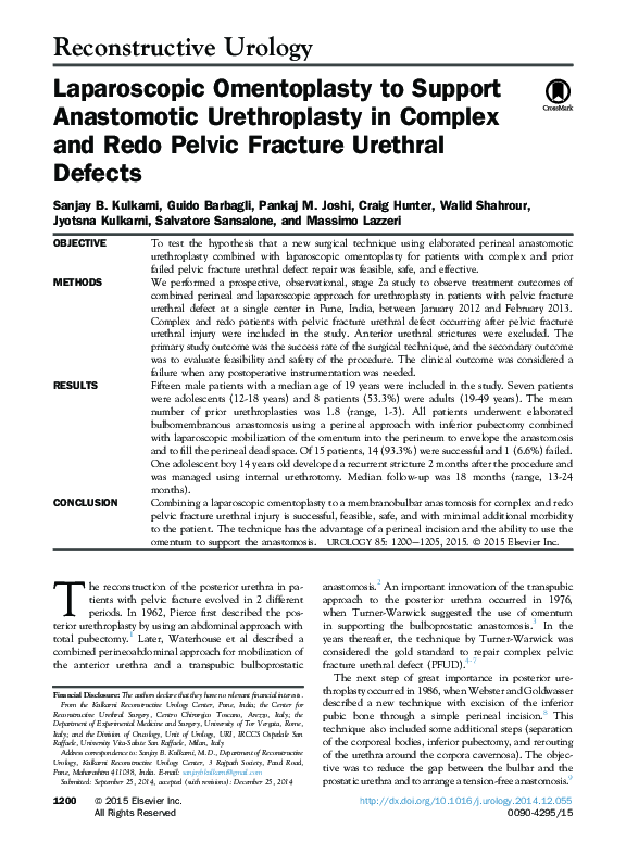 (PDF) Laparoscopic Omentoplasty to Support Anastomotic Urethroplasty in ...