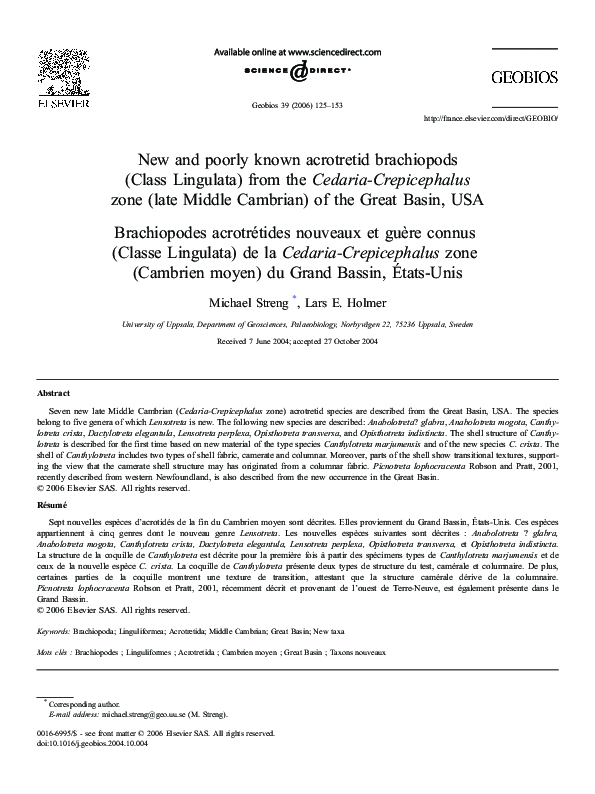 (PDF) New and poorly known acrotretid brachiopods (Class Lingulata ...