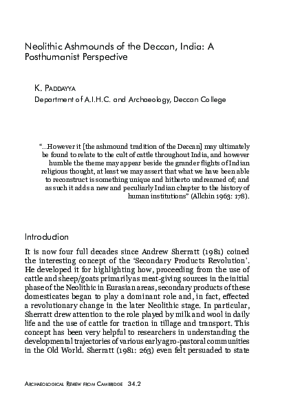 (PDF) Neolithic Ashmounds of the Deccan, India: A Posthumanist Perspective