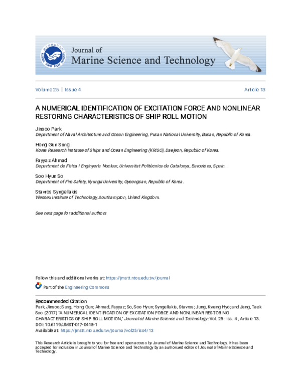 (PDF) A Numerical Identification of Excitation Force and Nonlinear ...