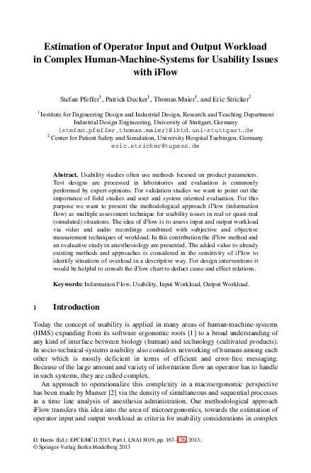 Pdf Estimation Of Operator Input And Output Workload In Complex Human