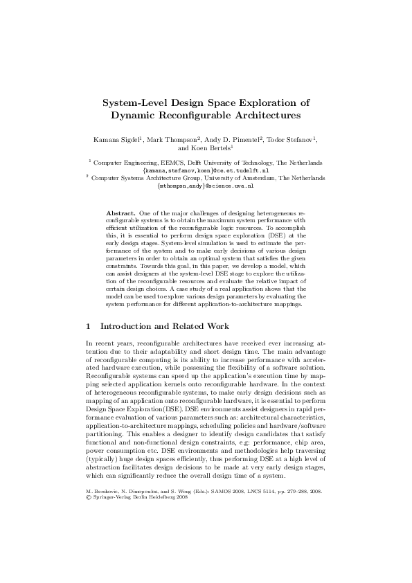 Pdf System Level Design Space Exploration Of Dynamic Reconfigurable Architectures