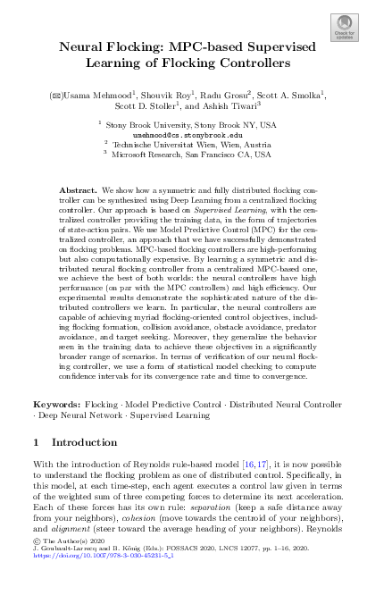 (PDF) Neural Flocking: MPC-Based Supervised Learning of Flocking Controllers