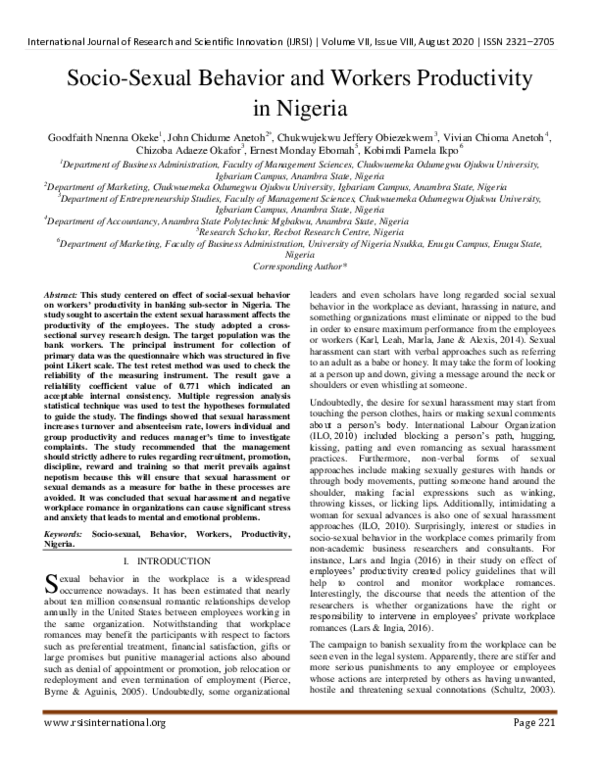 (PDF) Socio-Sexual Behavior and Workers Productivity in Nigeria