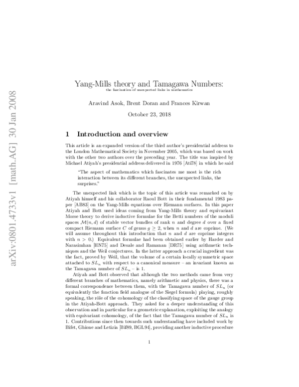 (PDF) Yang-Mills theory and Tamagawa numbers: the fascination of ...