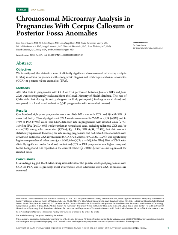 (PDF) Chromosomal Microarray Analysis in Pregnancies With Corpus Callosum or Posterior Fossa ...