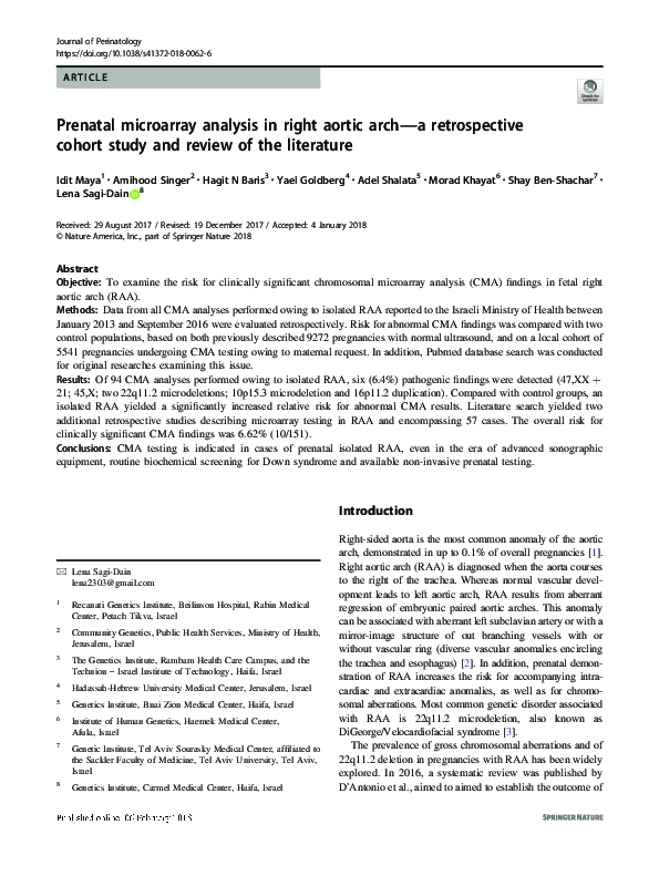 (PDF) Prenatal microarray analysis in right aortic arch—a retrospective ...