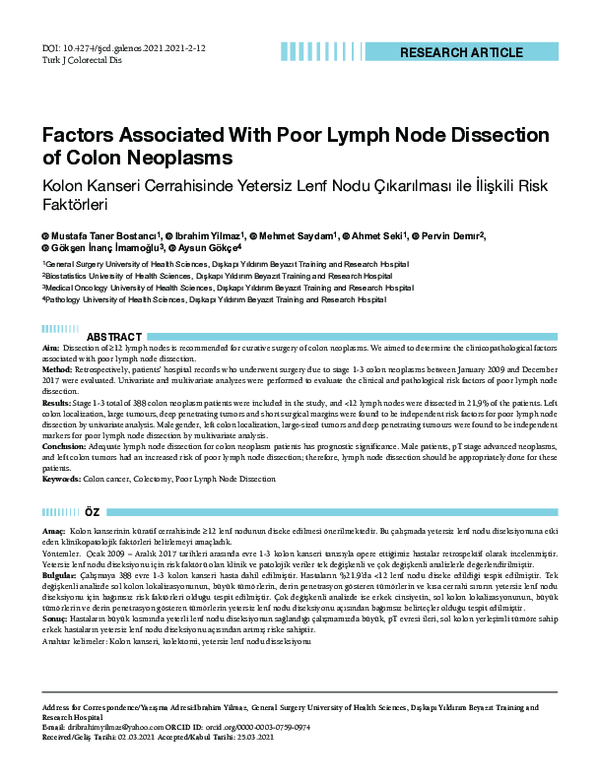 (PDF) Factors Associated with Poor Lymph Node Dissection of Colon Neoplasm