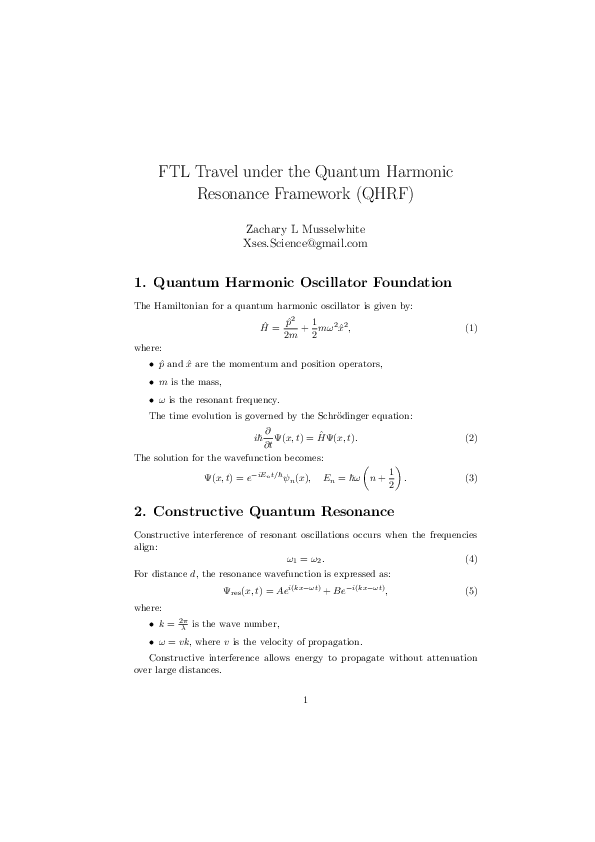 (PDF) FTL Travel under the Quantum Harmonic Resonance Framework (QHRF