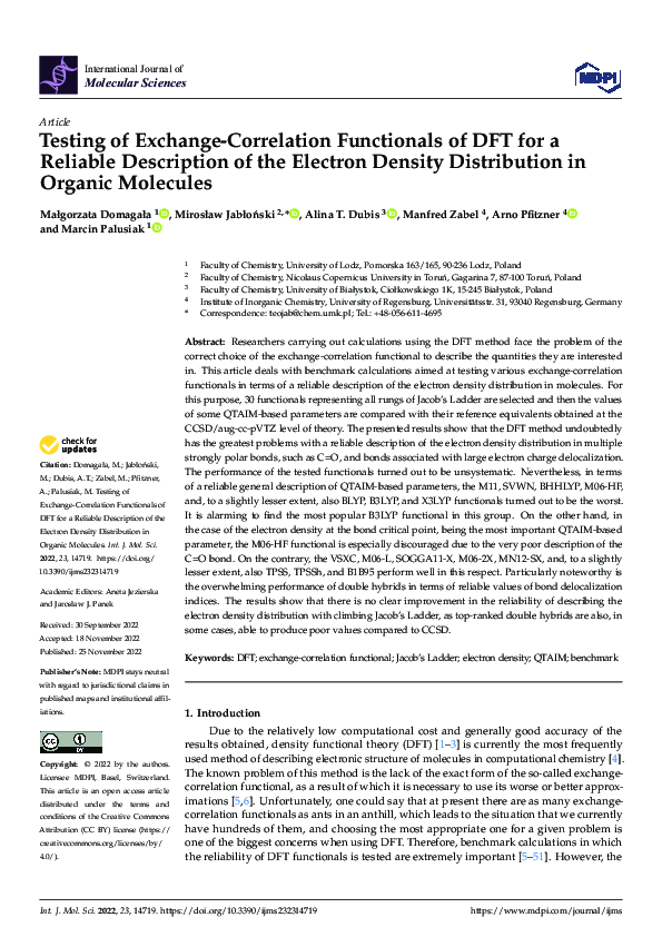 Pdf Reliable Dft Functionals For Organic Molecules