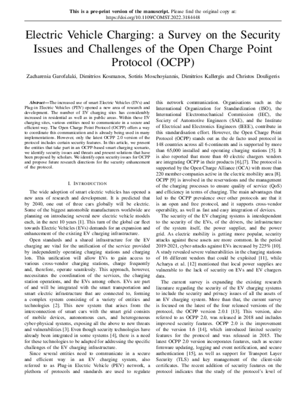 (PDF) Electric Vehicle Charging: A Survey on the Security Issues and ...