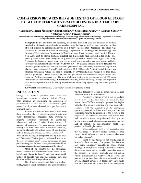 (PDF) Comparision between bed side testing of blood glucose by ...
