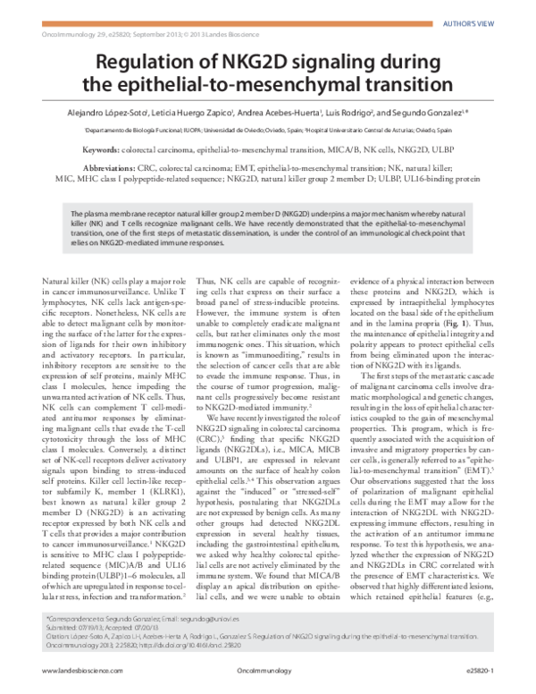 (PDF) Regulation of NKG2D signaling during the epithelial-to ...