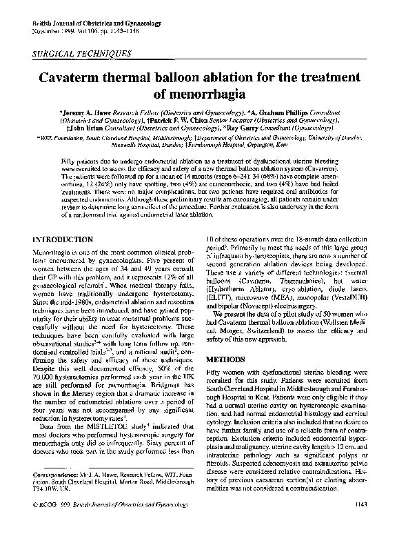 (PDF) Cavaterm thermal balloon ablation for the treatment of menorrhagia