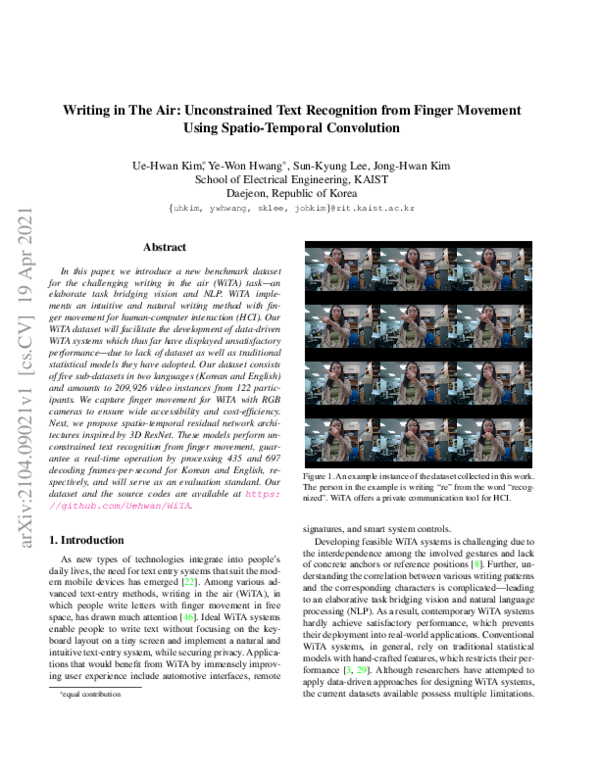 (PDF) Writing in the Air: Unconstrained Text Recognition From Finger Movement Using Spatio ...