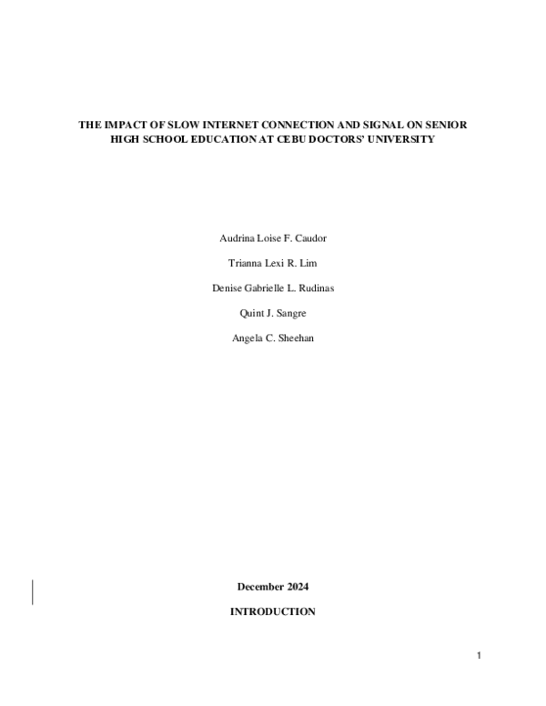 (PDF) THE IMPACT OF SLOW INTERNET CONNECTION AND SIGNAL ON SENIOR HIGH ...