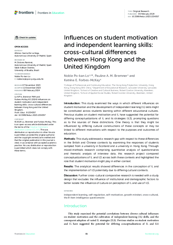 (PDF) Influences on student motivation and independent learning skills ...