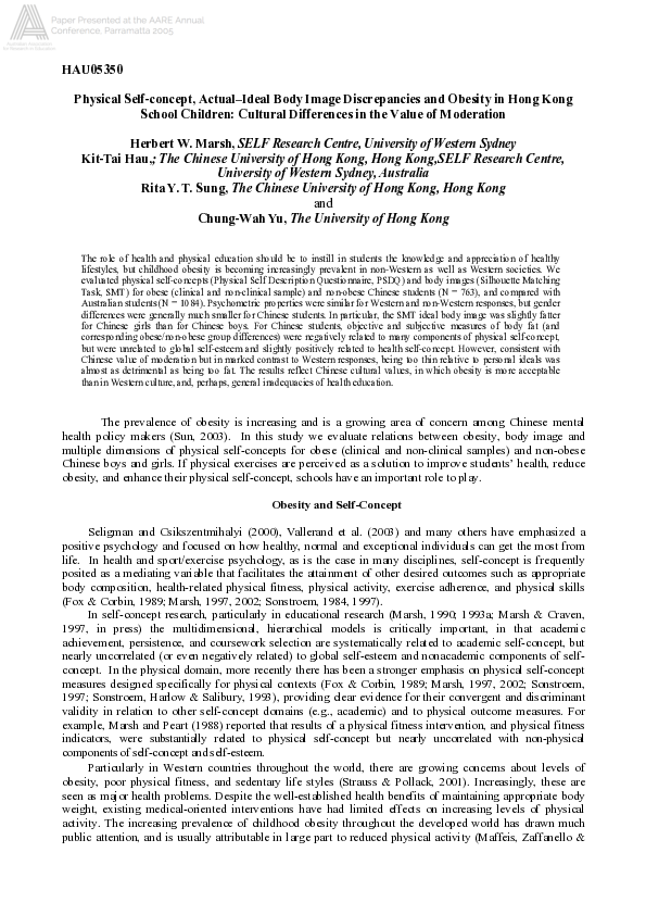 (PDF) Physical self-concept, actual-ideal body image discrepancies and ...