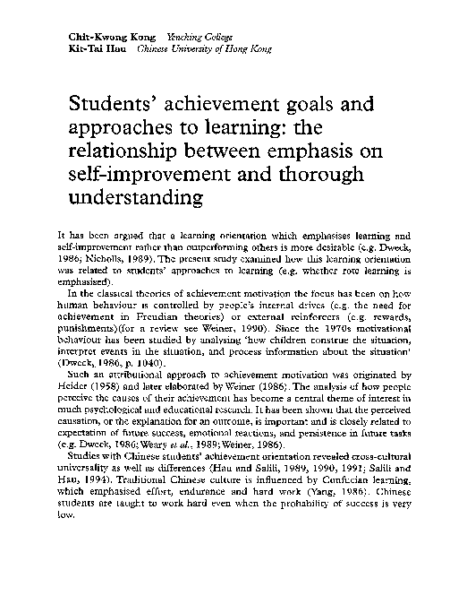 (PDF) Students’ achievement goals and approaches to learning: the ...