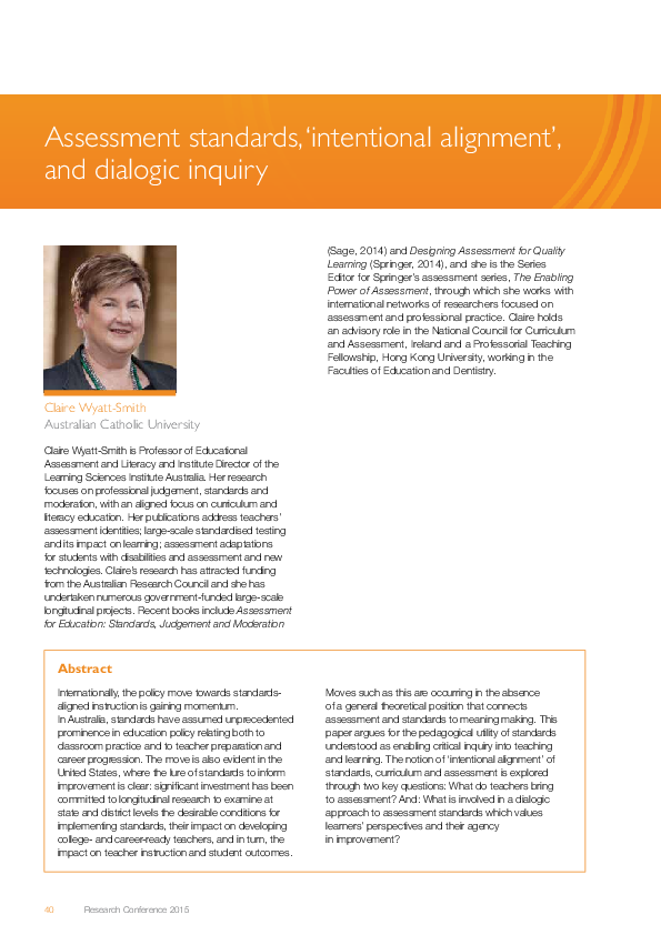 (PDF) Assessment standards, ‘intentional alignment’, and dialogic inquiry