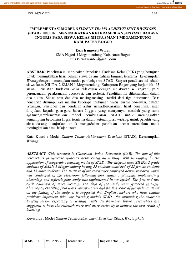 (PDF) Implementasi Model Student Teams Achievement Divisions (Stad) Untuk Meningkatkan ...