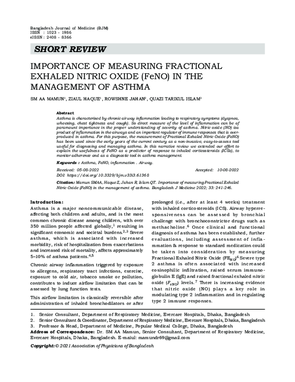 (PDF) Importance of measuring Fractional Exhaled Nitric Oxide (FeNO) in ...