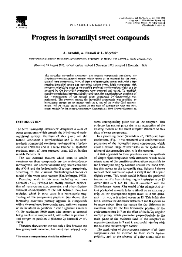 (PDF) Progress in isovanillyl sweet compounds