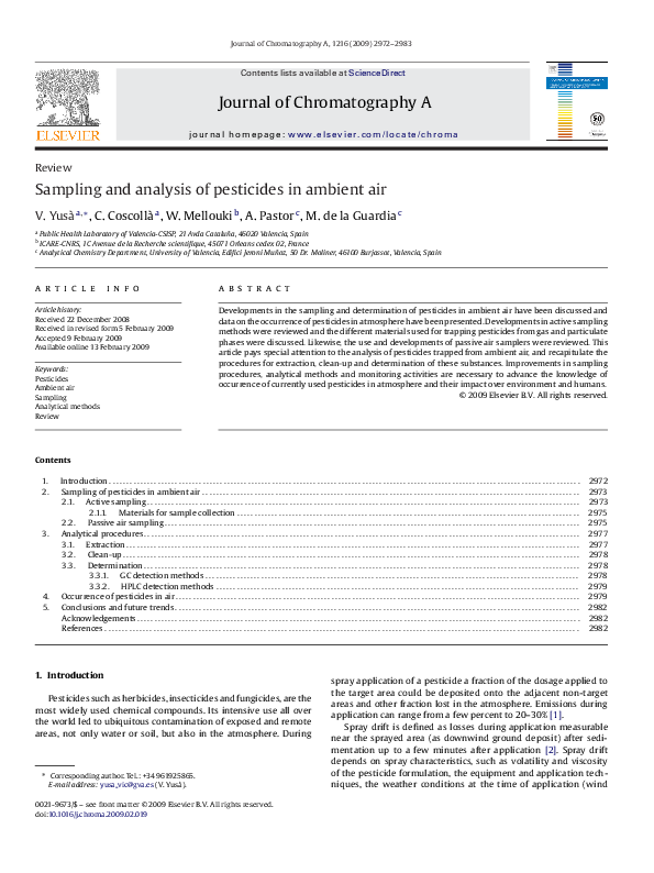 (PDF) Sampling and analysis of pesticides in ambient air