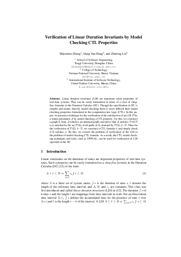 (PDF) Verification of Linear Duration Invariants by Model Checking CTL Properties