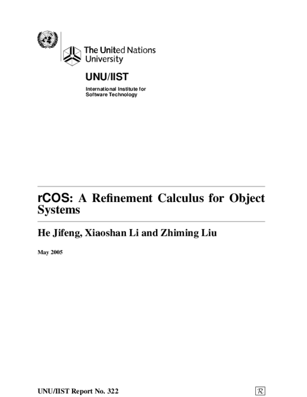 (PDF) rCOS: A Refinement Calculus for Object Systems
