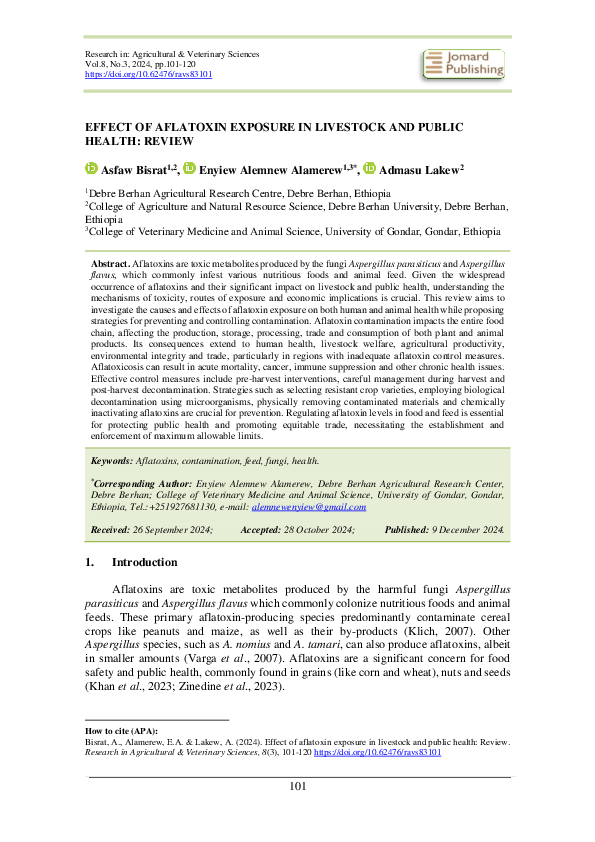 (PDF) EFFECT OF AFLATOXIN EXPOSURE IN LIVESTOCK AND PUBLIC HEALTH: REVIEW