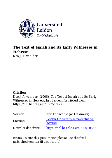 (PDF) The Text of Isaiah and its Early Witnesses in Hebrew