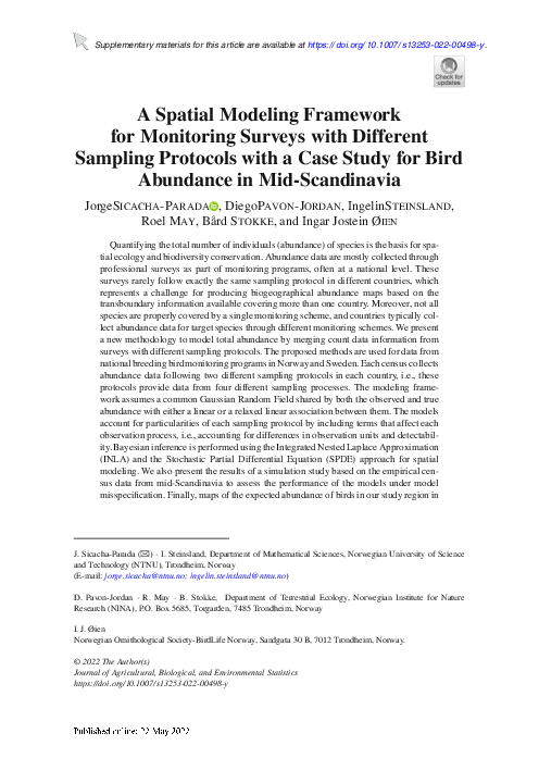 (PDF) A Spatial Modeling Framework for Monitoring Surveys with Different Sampling Protocols with ...