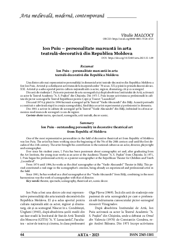 (PDF) Ion Puiu - outstanding personality in decorative theatrical art ...