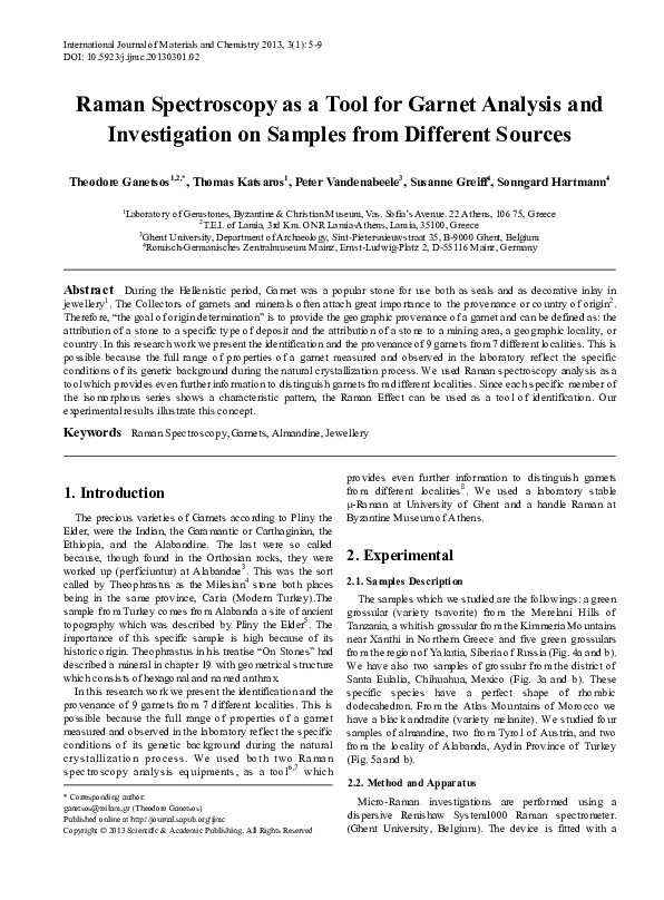 (PDF) Raman Spectroscopy as a Tool for Garnet Analysis and Investigation on Samples from ...