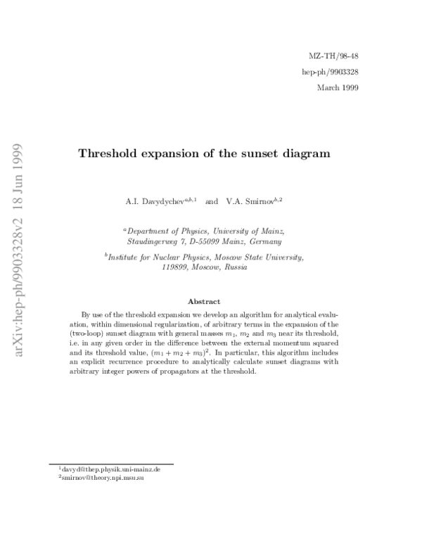 (PDF) Threshold expansion of the sunset diagram