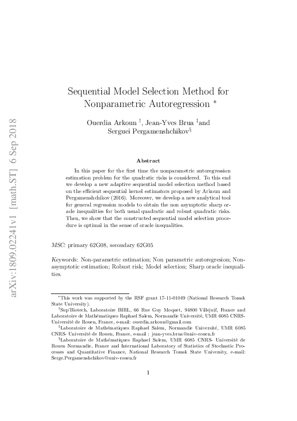 (PDF) Sequential Model Selection Method for Nonparametric Autoregression