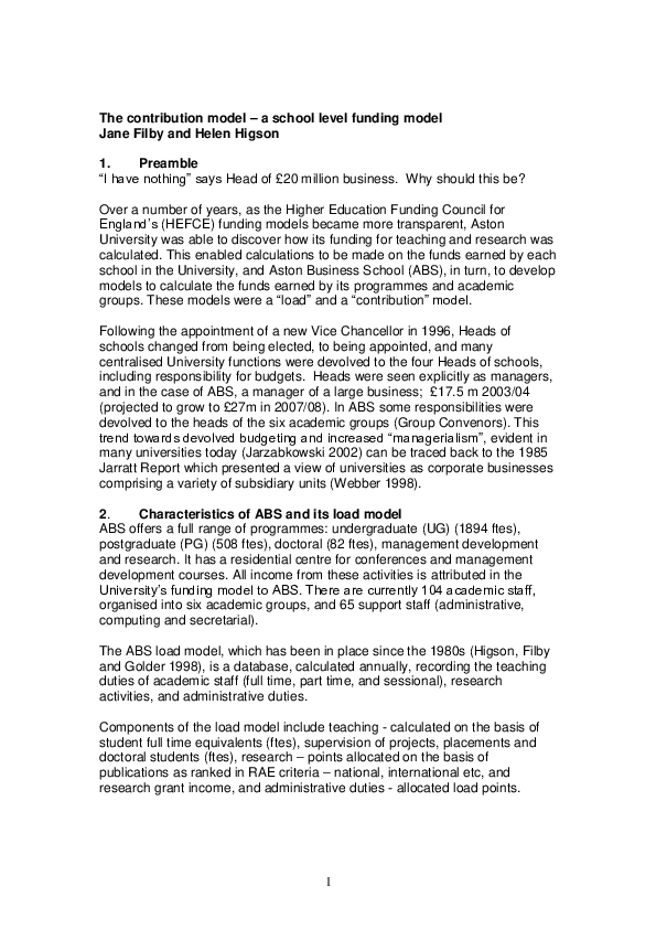 (PDF) The contribution model: A school‐level funding model