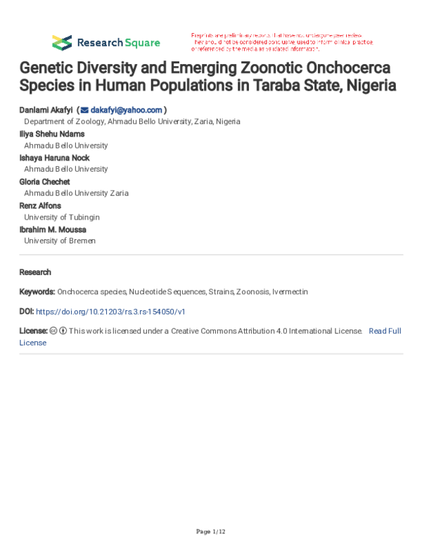 (PDF) Genetic Diversity and Emerging Zoonotic Onchocerca Species in ...