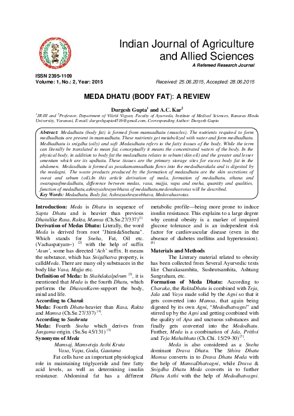 (PDF) Meda Dhatu (Body Fat): A Review