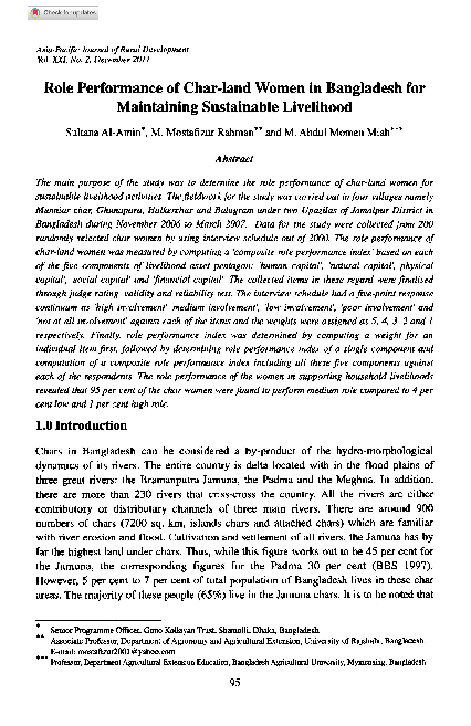 (PDF) Role Performance of Char-land Women in Bangladesh for Maintaining ...
