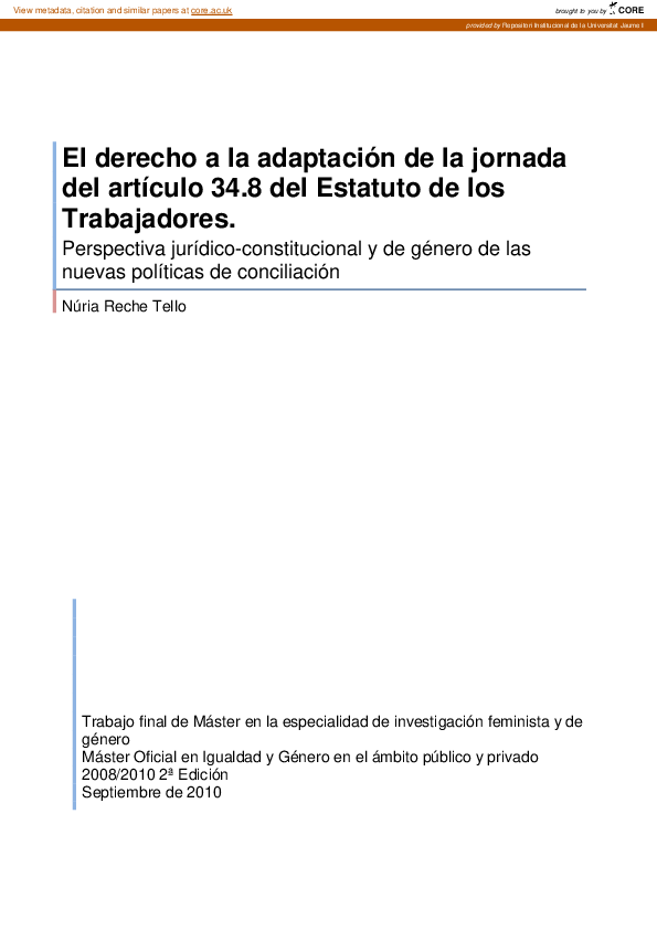 (PDF) El derecho a la adaptación de la jornada del artículo 34.8 del ...