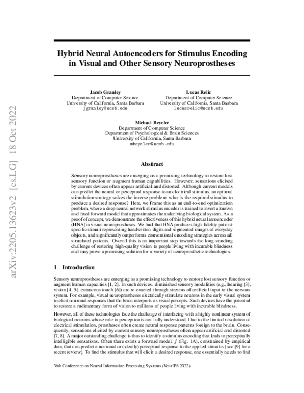 (PDF) Hybrid Neural Autoencoders for Stimulus Encoding in Visual and Other Sensory Neuroprostheses