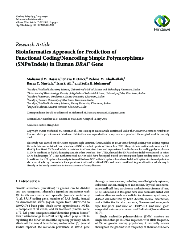 Pdf Bioinformatics Approach For Prediction Of Functional Codingnoncoding Simple Polymorphisms